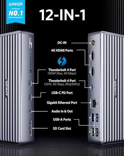 Anker 777 Thunderbolt Docking Station (Apex, 12-in-1, Thunderbolt 4 ...