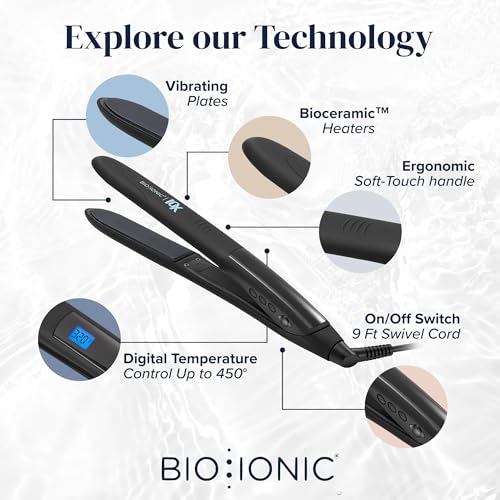 Bio Ionic 10X Styling Iron, Hair Straightener with 1" Sonic Vibrating ...
