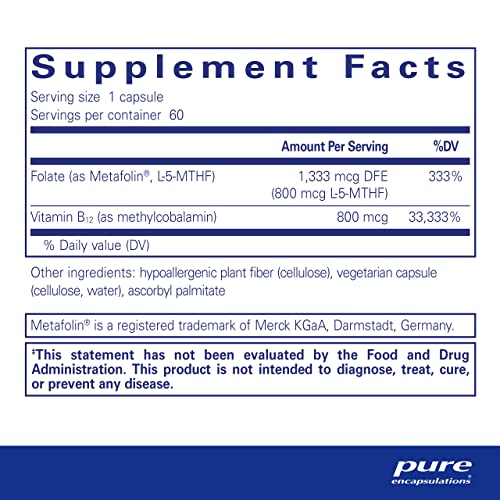 Pure Encapsulations B12 Folate - Energy Supplement to Support Nerves ...