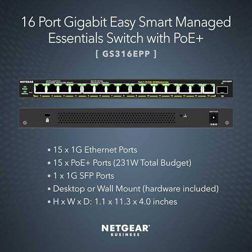 NETGEAR 16-Port PoE Gigabit Ethernet Easy Smart Managed Essentials ...