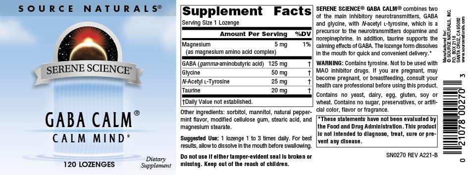 Source Naturals Serene Science, GABA Calm Quick Dissolving Peppermint Flavor - 120 Lozenges ...